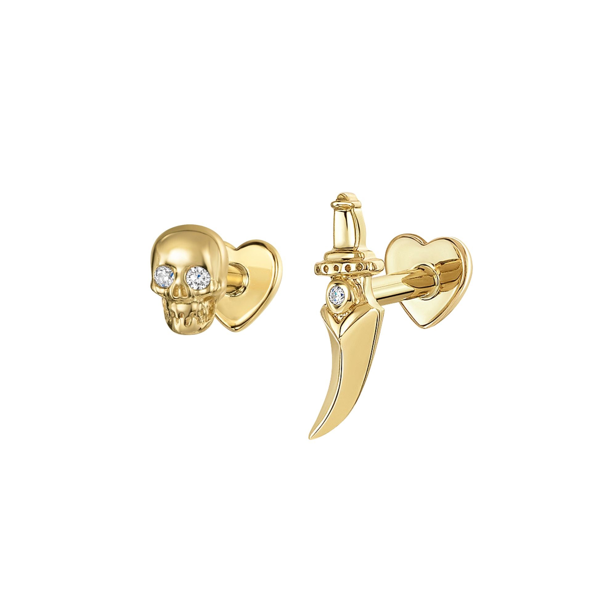 The gothic stacking set - 9k solid yellow gold flat back labret stud e – Laura Bond