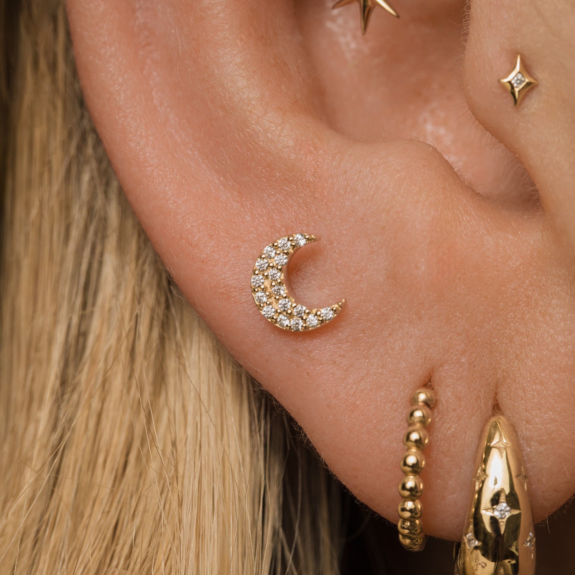 14k solid yellow gold Midnight moon flat back labret stud 8mm – Laura Bond